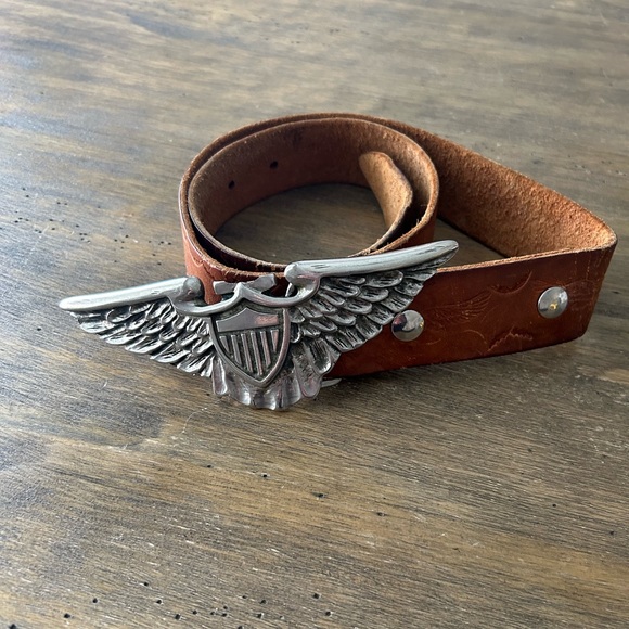 Accessories | Vintage Eagle Wing And Shield Belt Buckle Silver Brown ...